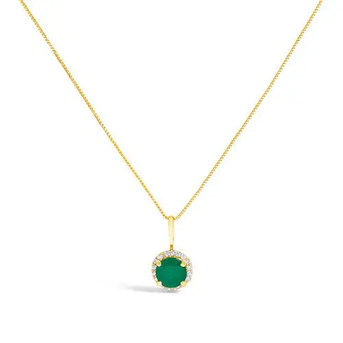 HAUS OF BRILLIANCE 10k Gold Gemstone And Diamond Accent Halo Pendant Necklace - Yellow | Green Emerald